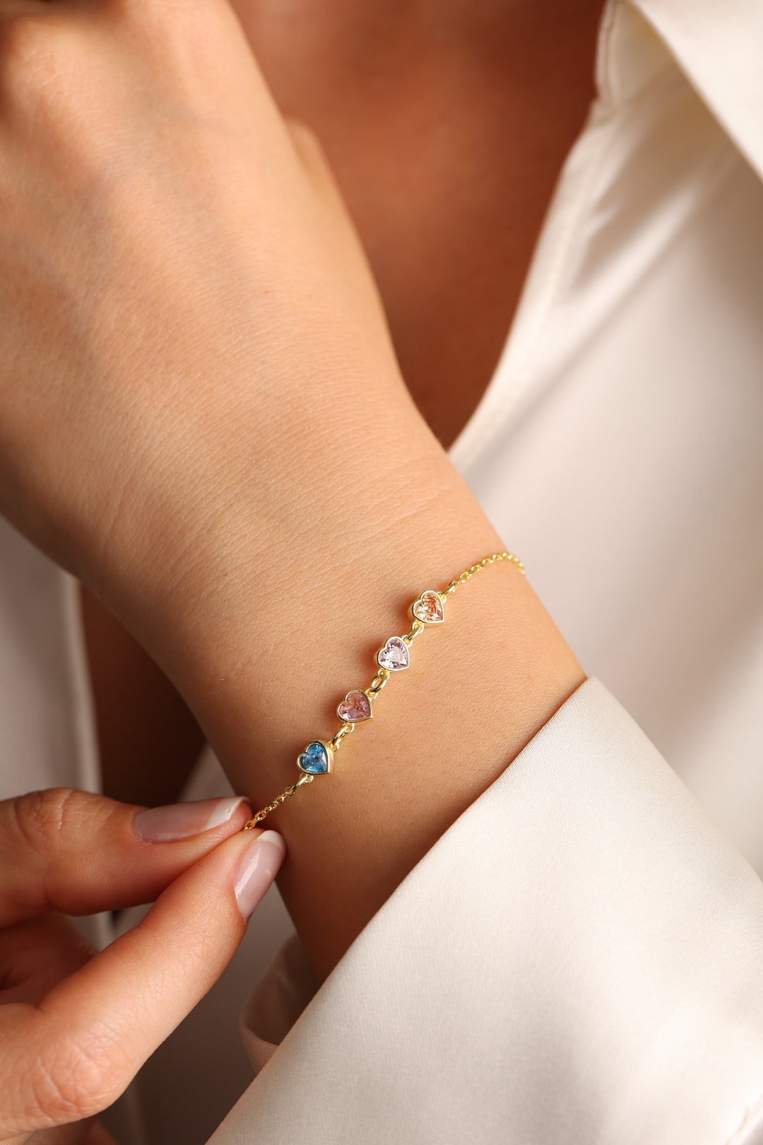 Custom Heart Birthstone Bracelet, Multiple Birthstone Bracelet, Custom ...