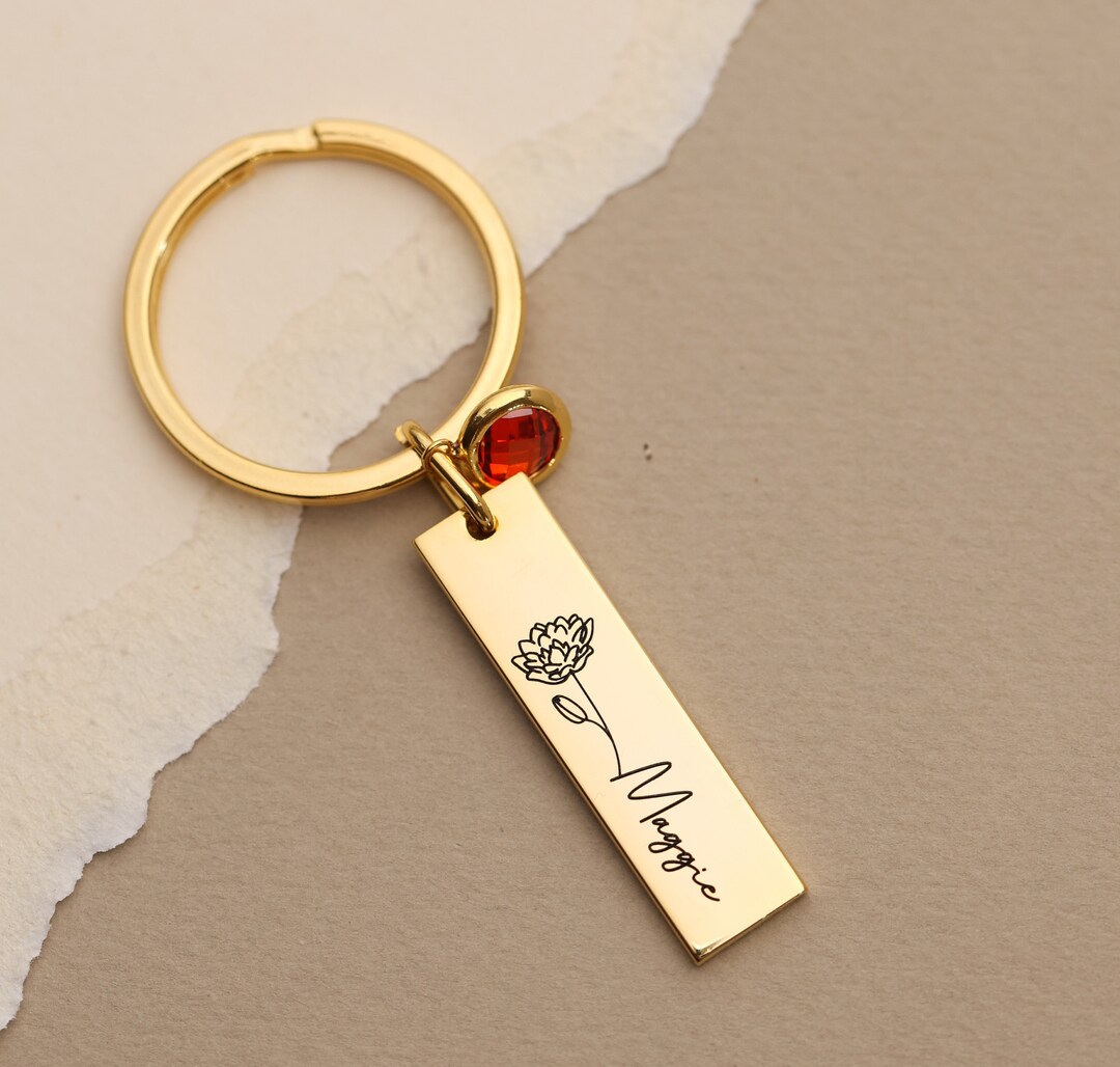 Personalized Birth Stone Keychain, Custom Name Keychain, Birth Month ...