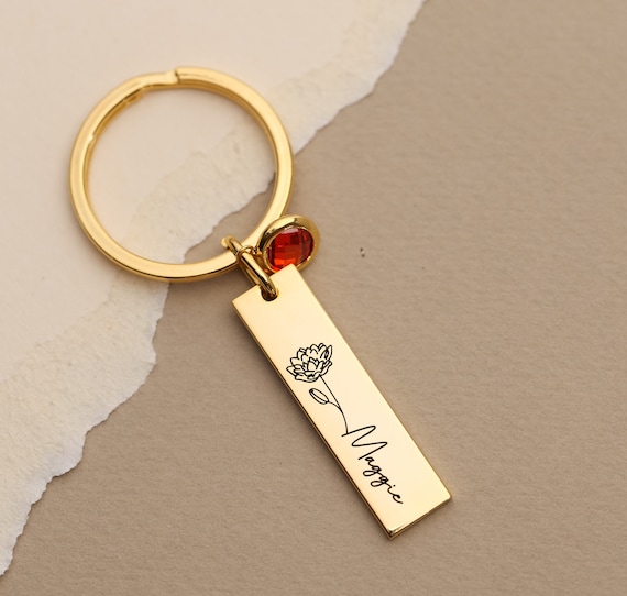 Personalized Birth Stone Keychain Custom Name Keychain Birth - Etsy