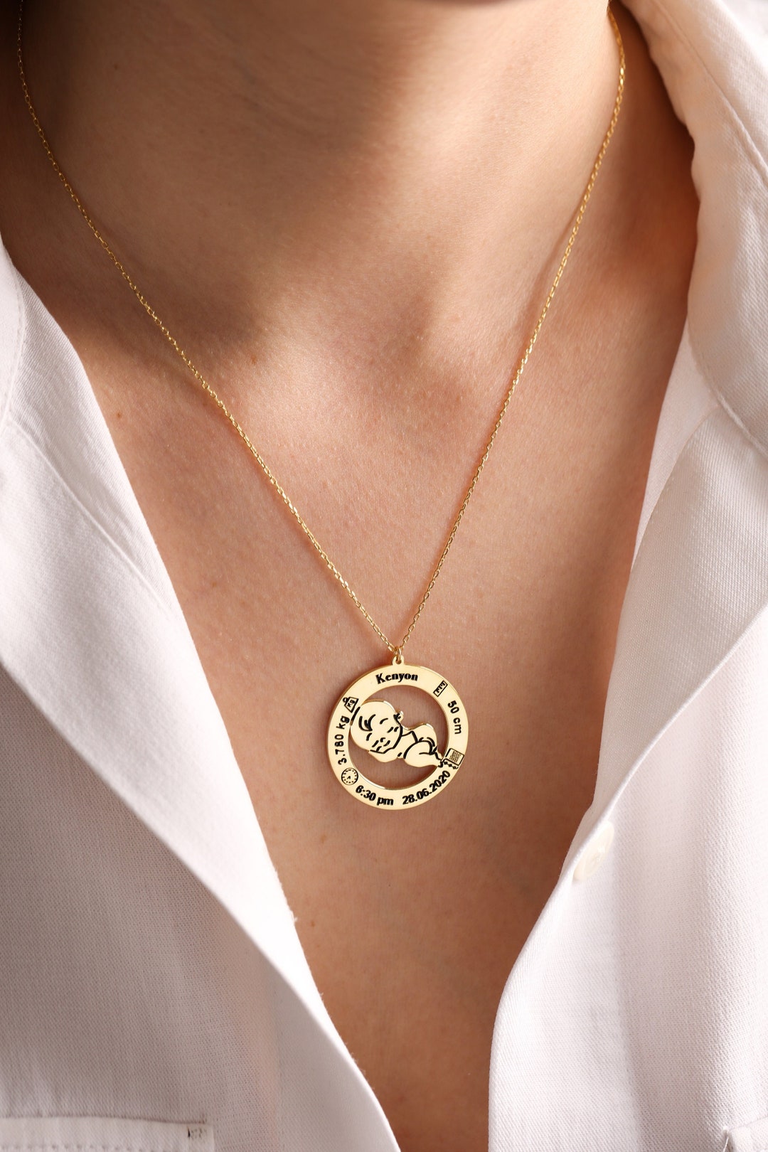 Personalized Baby Birth Necklace, Newborn Baby Memory Necklace, New Mom ...