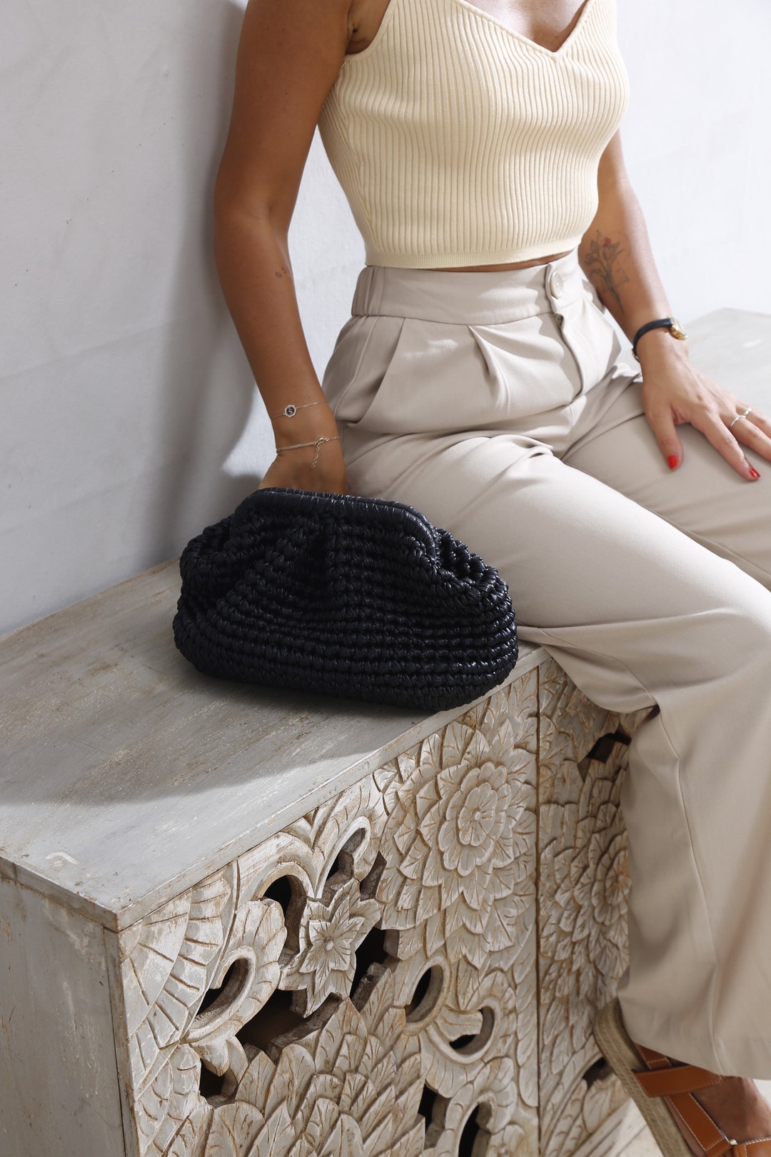 Metallic Black Raffia Clutch, Metallic Bag, Black Raffia Clutch ...