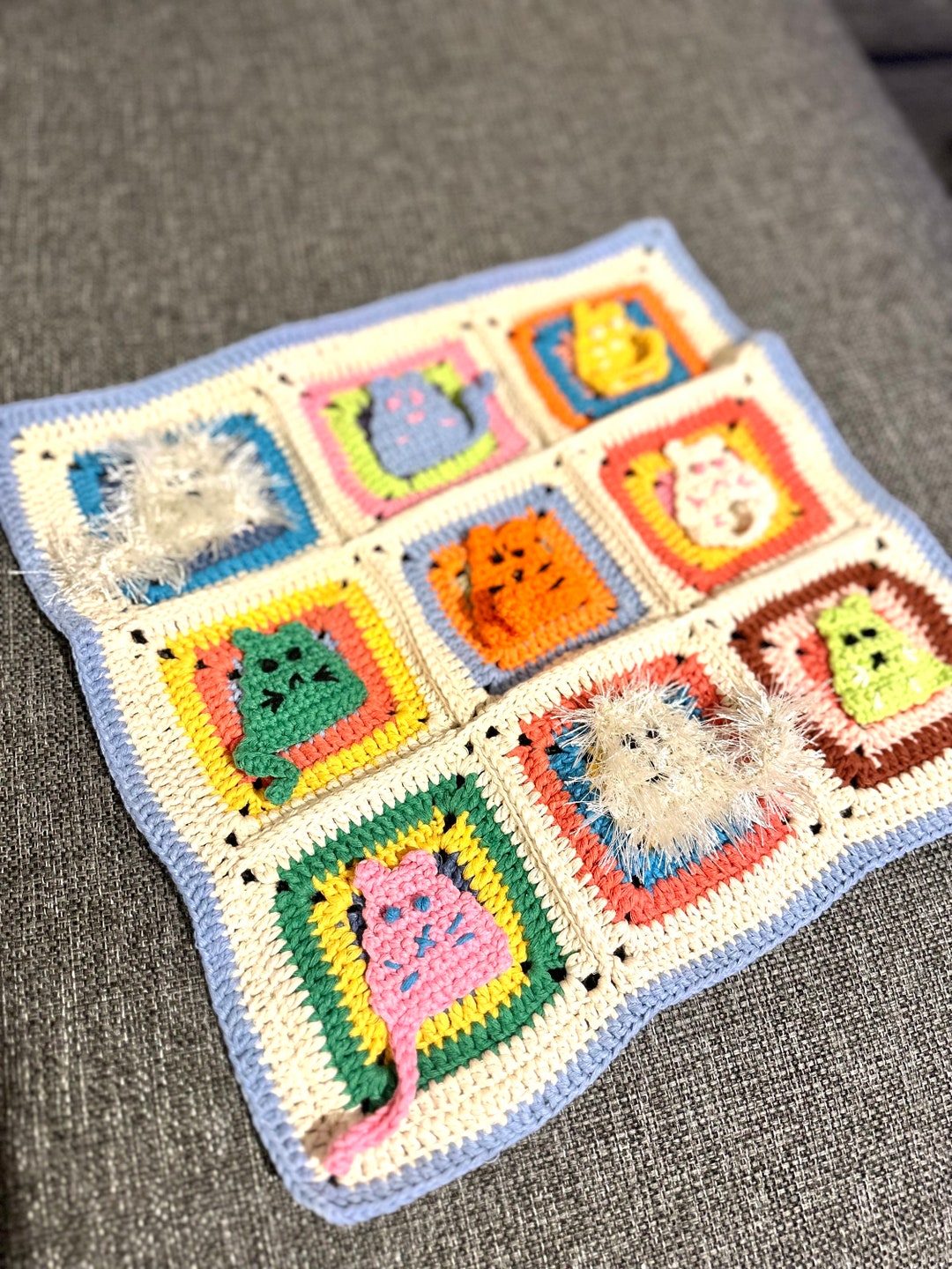 Cat Bed Cover, Mini Cat Crochet, Small Granny Blanket, Baby Afghan ...