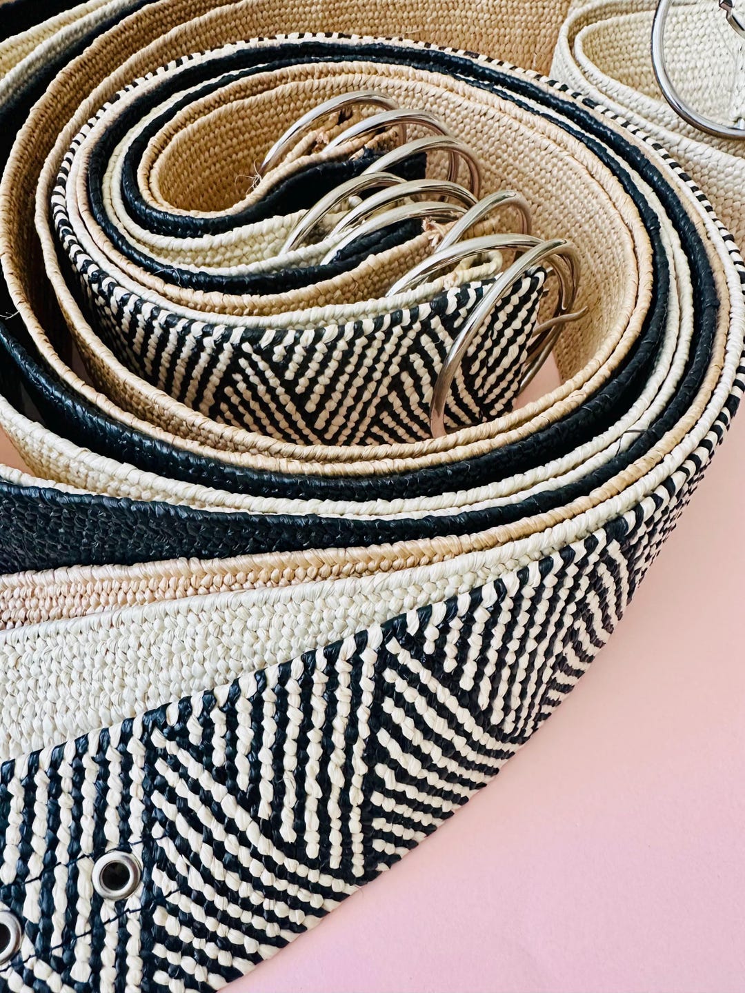 Boho Raffia Belt With Metal Buckle, Woven Stretch Waist Belt, Chic ...