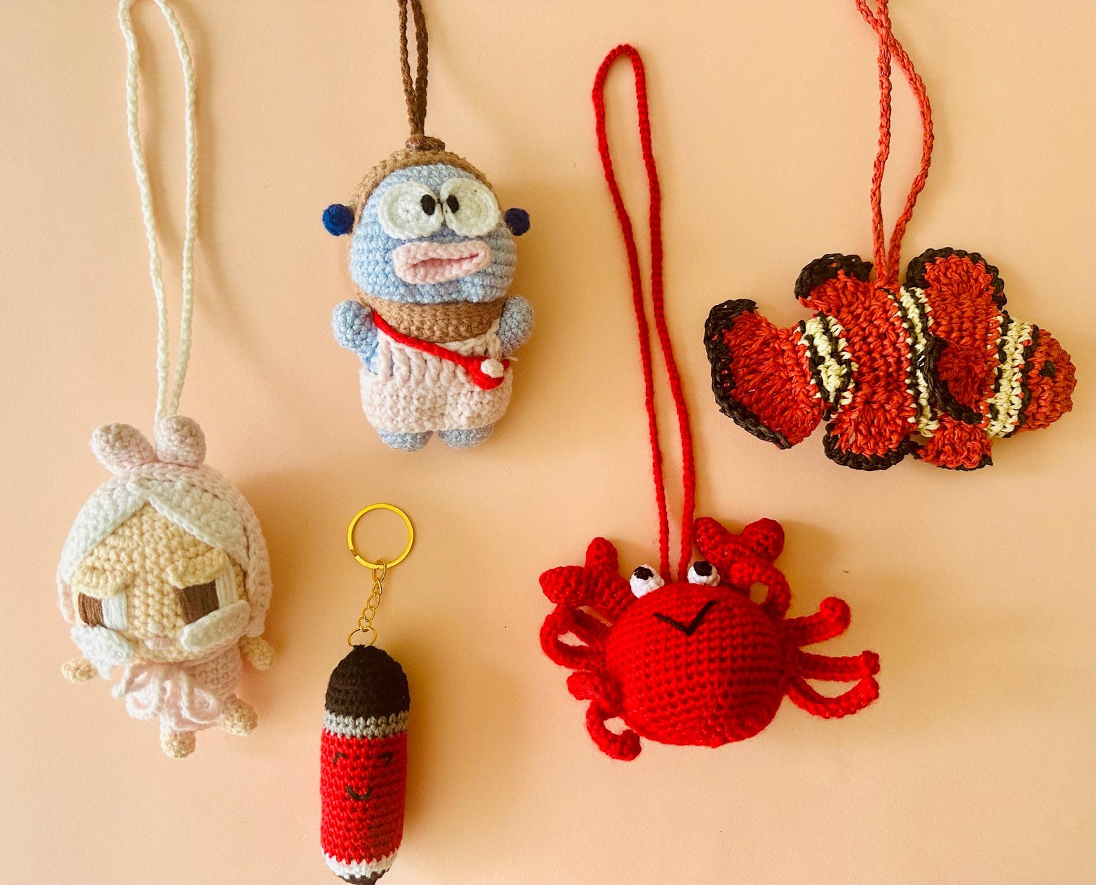 Handmade Red Crab Bag Charm, Cute Crochet Cotton Keychain, Arigurumi ...