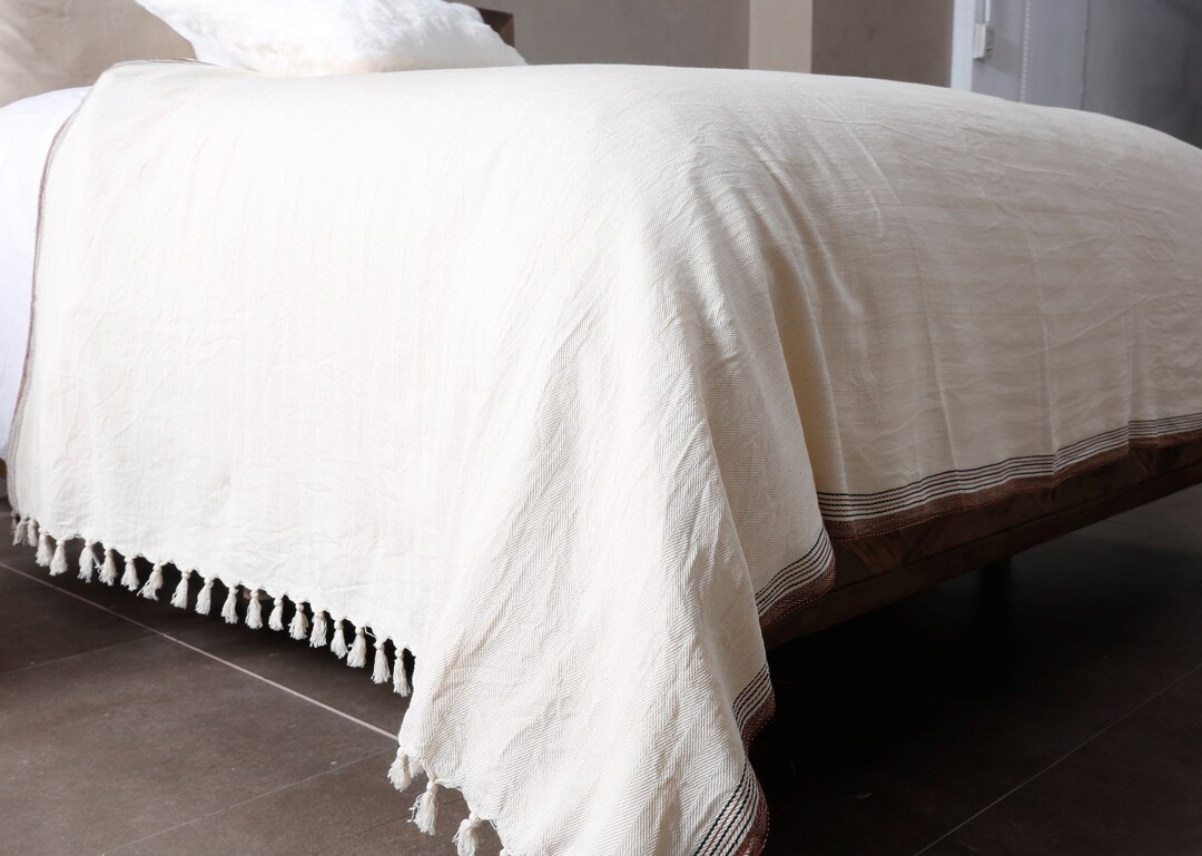 Natural Bedspread, Turkish Throw Blanket, Woven Sofa Blanket, Striped ...