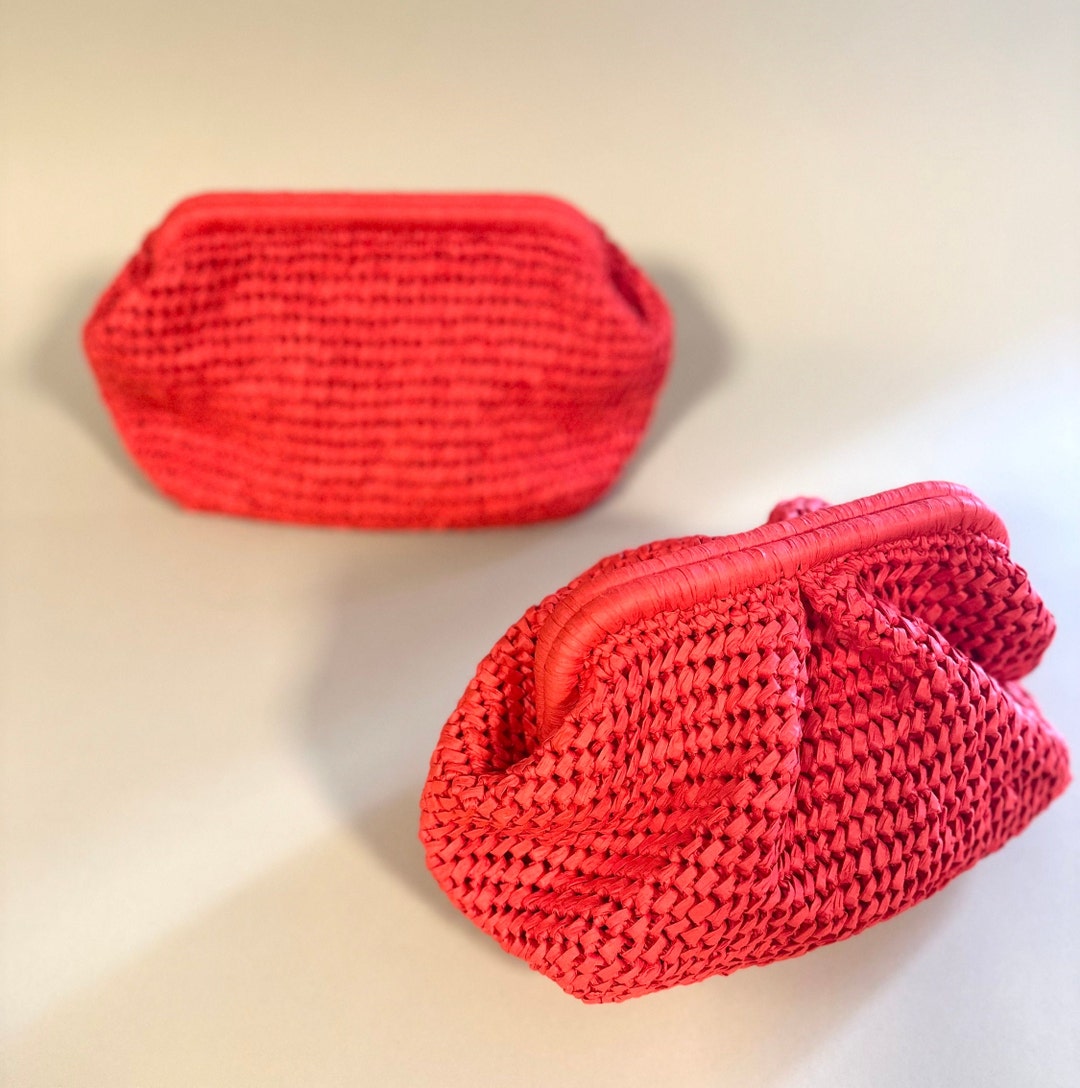 Pomegranate Blossom Color Raffia Clutch Bag, Mallorty Clutch, Straw ...