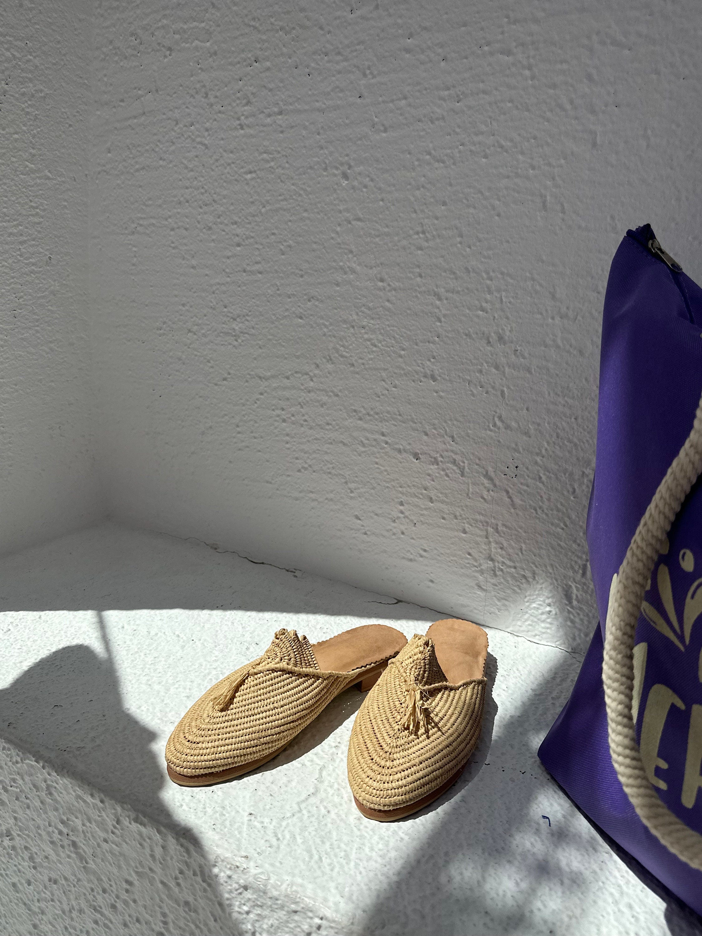 Boho Raffia Slippers, Straw Flat Sandal, Handwoven Slipper, Boho ...