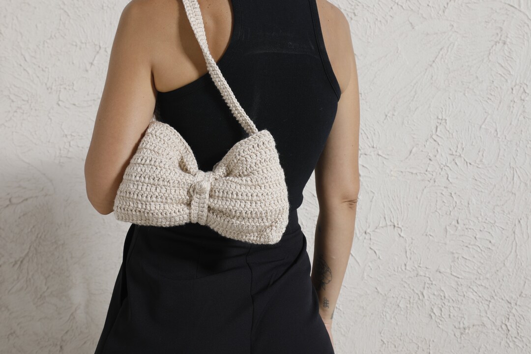 Mini Crochet Bow Bag, Knitted Bow Bag, Coquette Shoulder Bag, Handmade ...