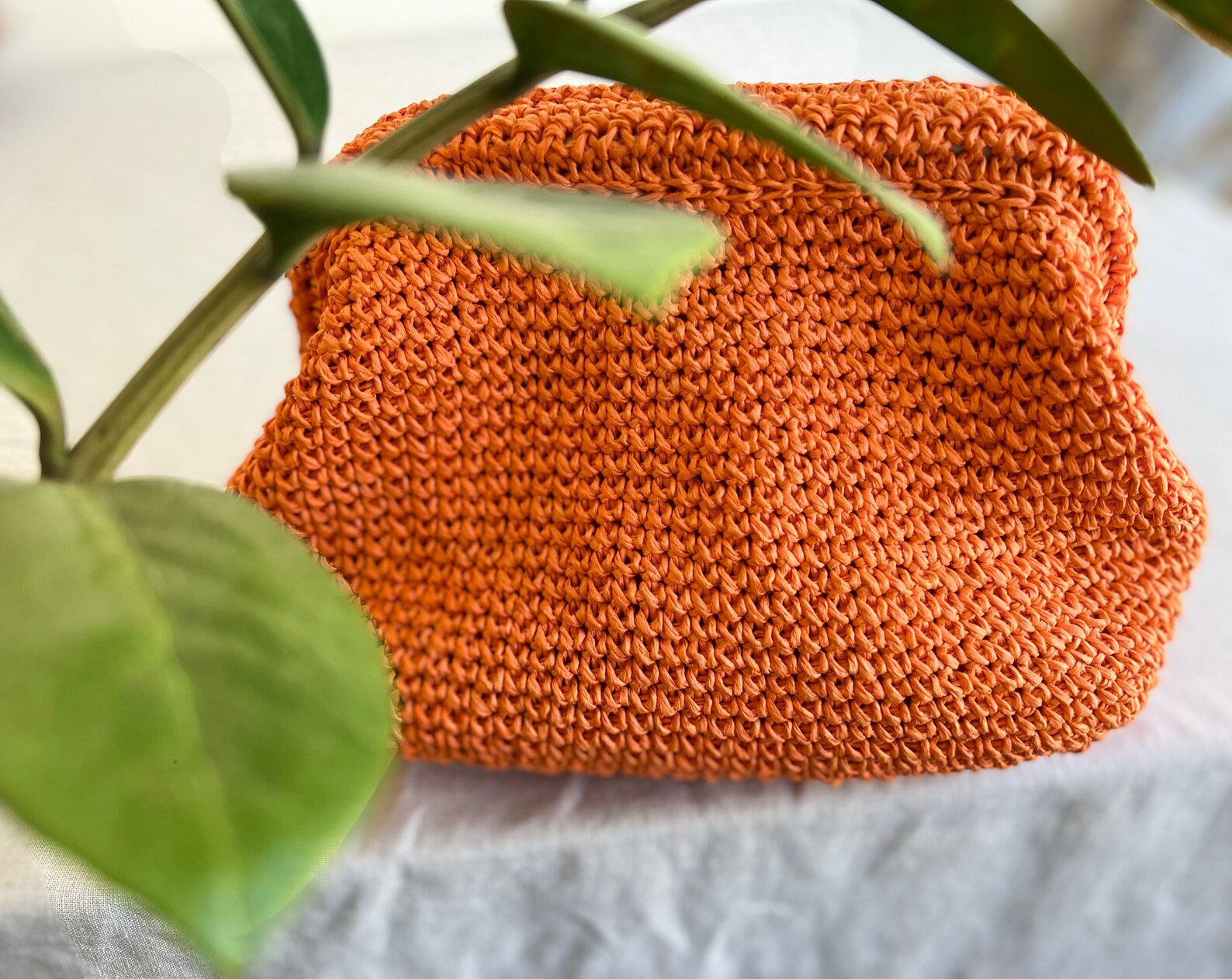 Orange Straw CLUTCH, Raffia Clutch, Orange Hand-knitted Clutch, Crochet ...