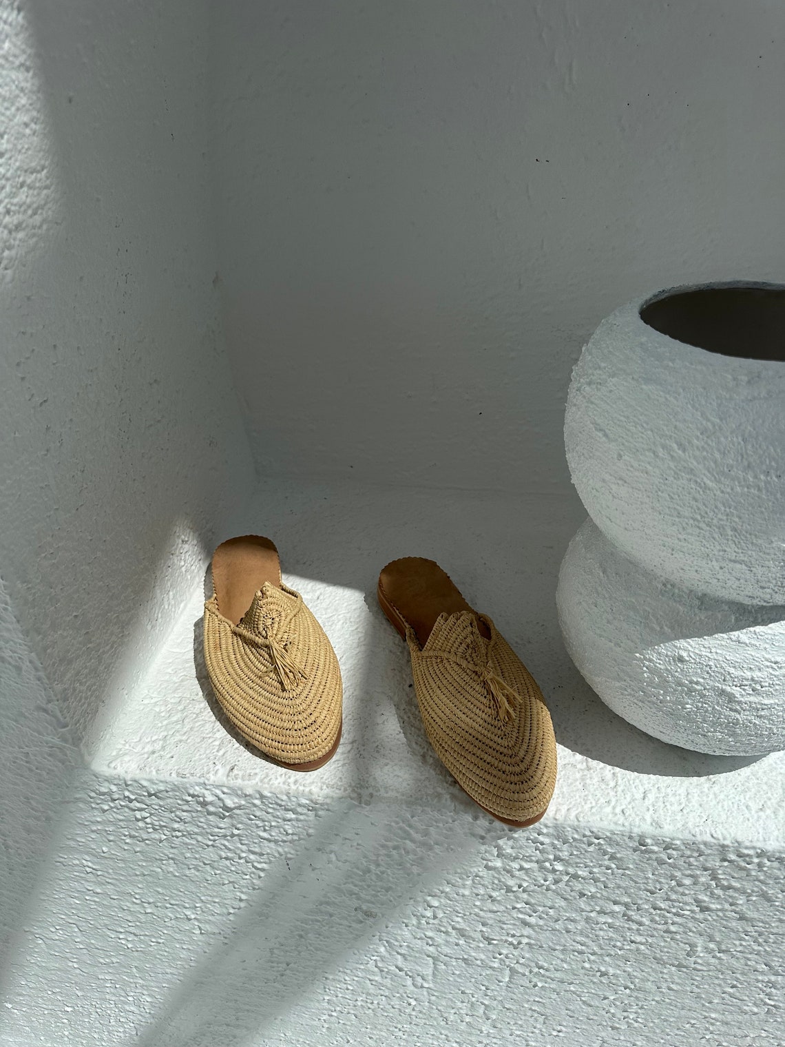 Boho Raffia Slippers, Straw Flat Sandal, Handwoven Slipper, Boho ...