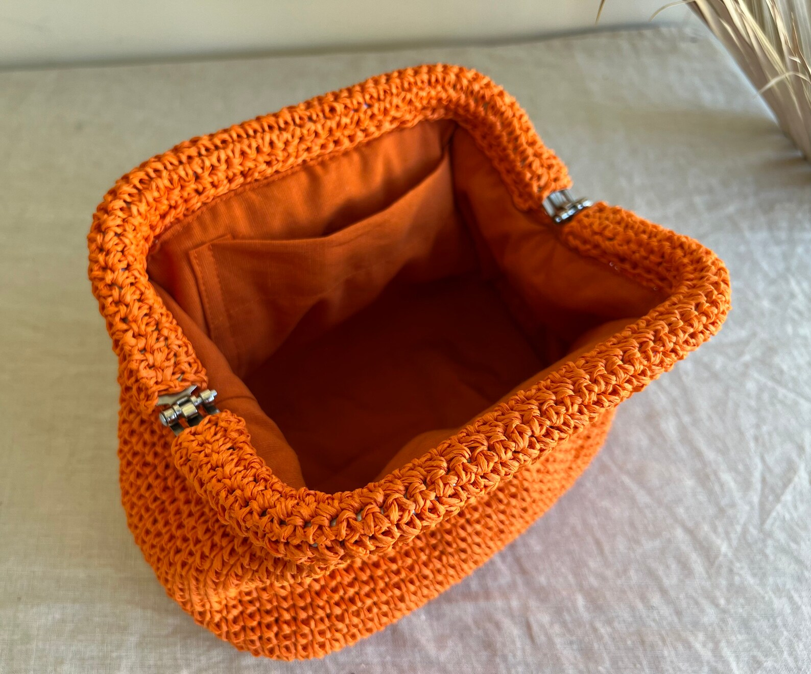 Orange Straw CLUTCH, Raffia Clutch, Orange Hand-knitted Clutch, Crochet ...