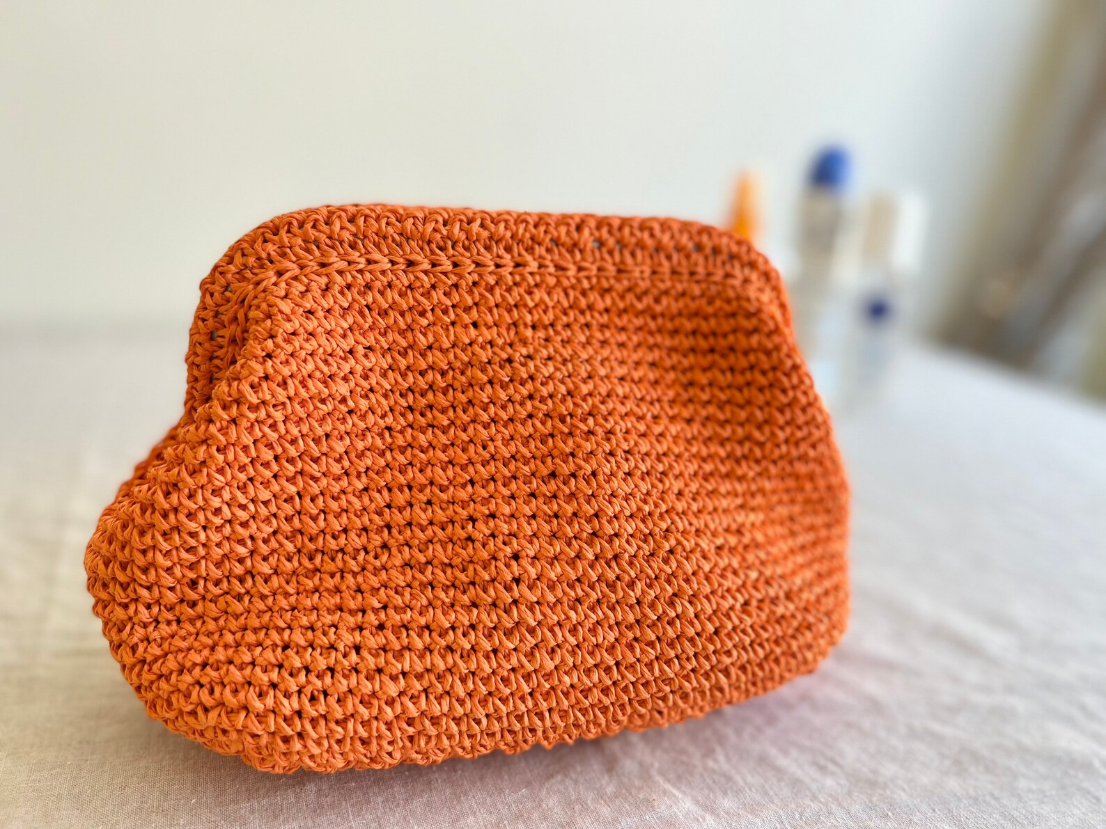 Orange Straw CLUTCH, Raffia Clutch, Orange Hand-knitted Clutch, Crochet ...