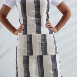 Women Linen Apron, Blue Striped Linen Cotton Apron, Kitchen Apron With ...