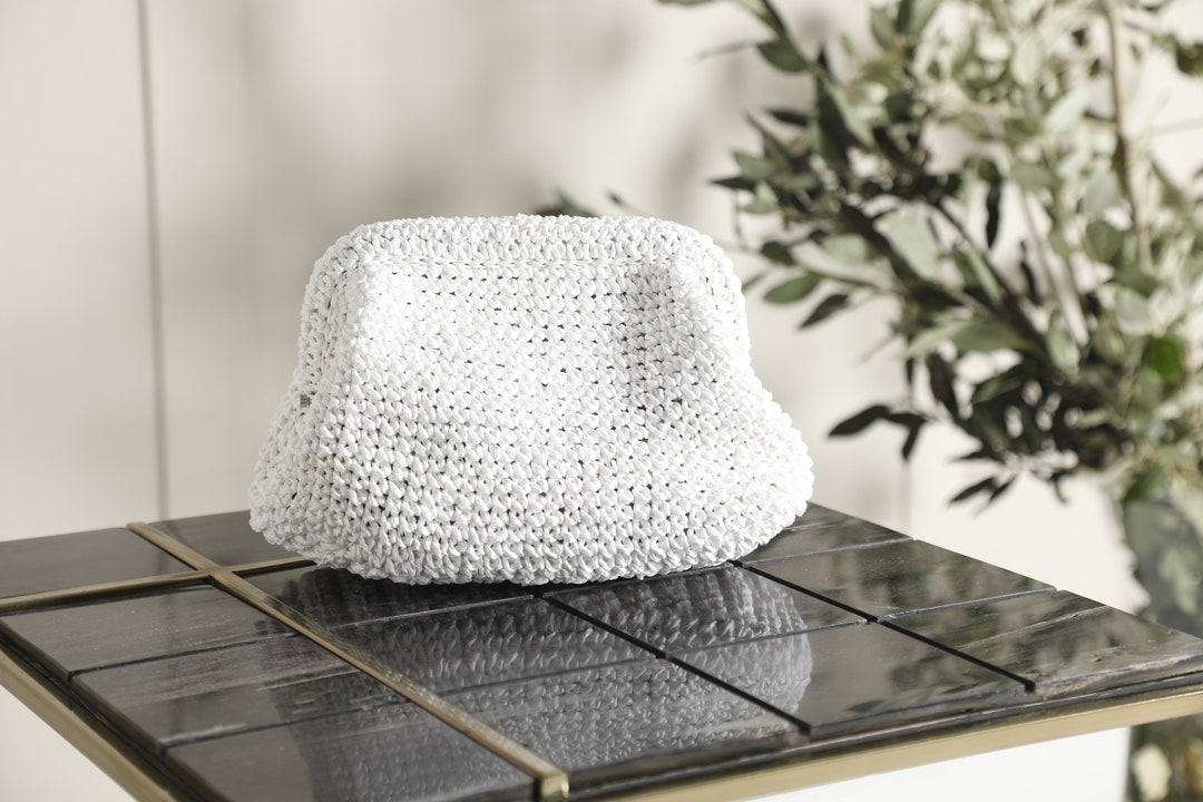 White Raffia Bag, White Straw Clutch, Small Raffia BAG, Raffia Purse ...