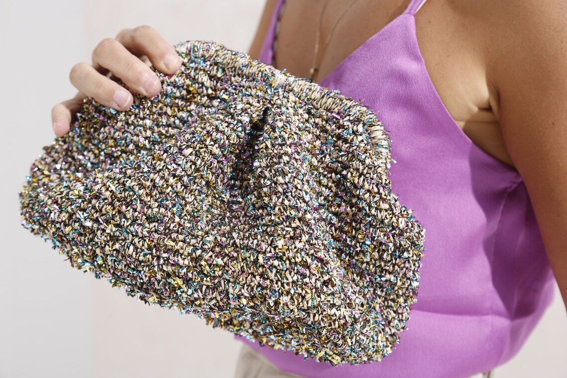 NATURAL CONFETTI BAG, Straw Bag Clutch, Glitter Raffia Bag Coach ...