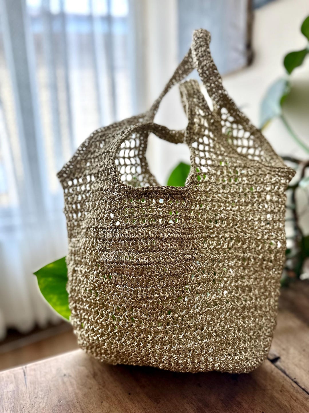 Handmade Glitter Beach Bag, Glossy Metallic Raffia Tote, Sparkling ...