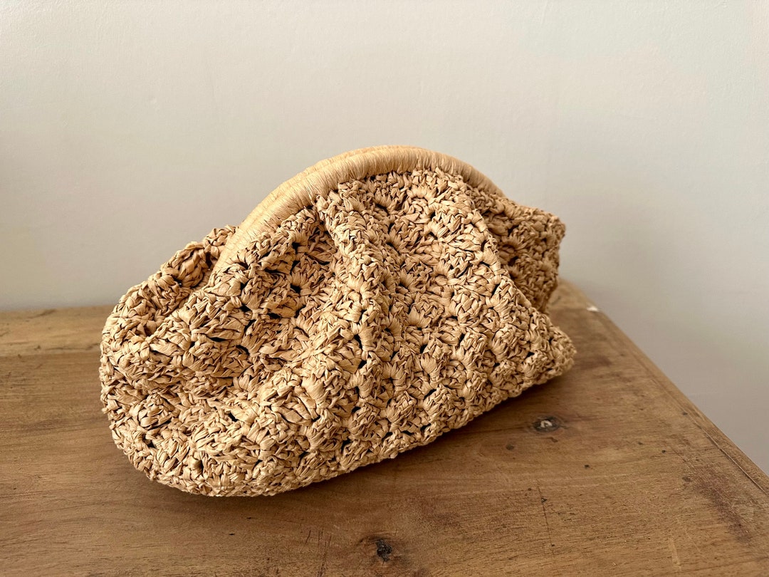 Crochet Raffia Clutch Bag, Straw Bag Clutch, Raffia Purse BAG, Raffia ...