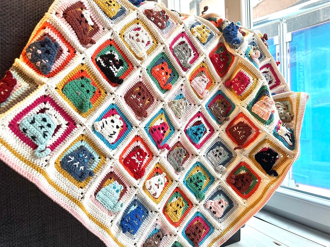 Cat Crochet Blanket, Granny Blanket, Afghan Granny Square Crochet ...