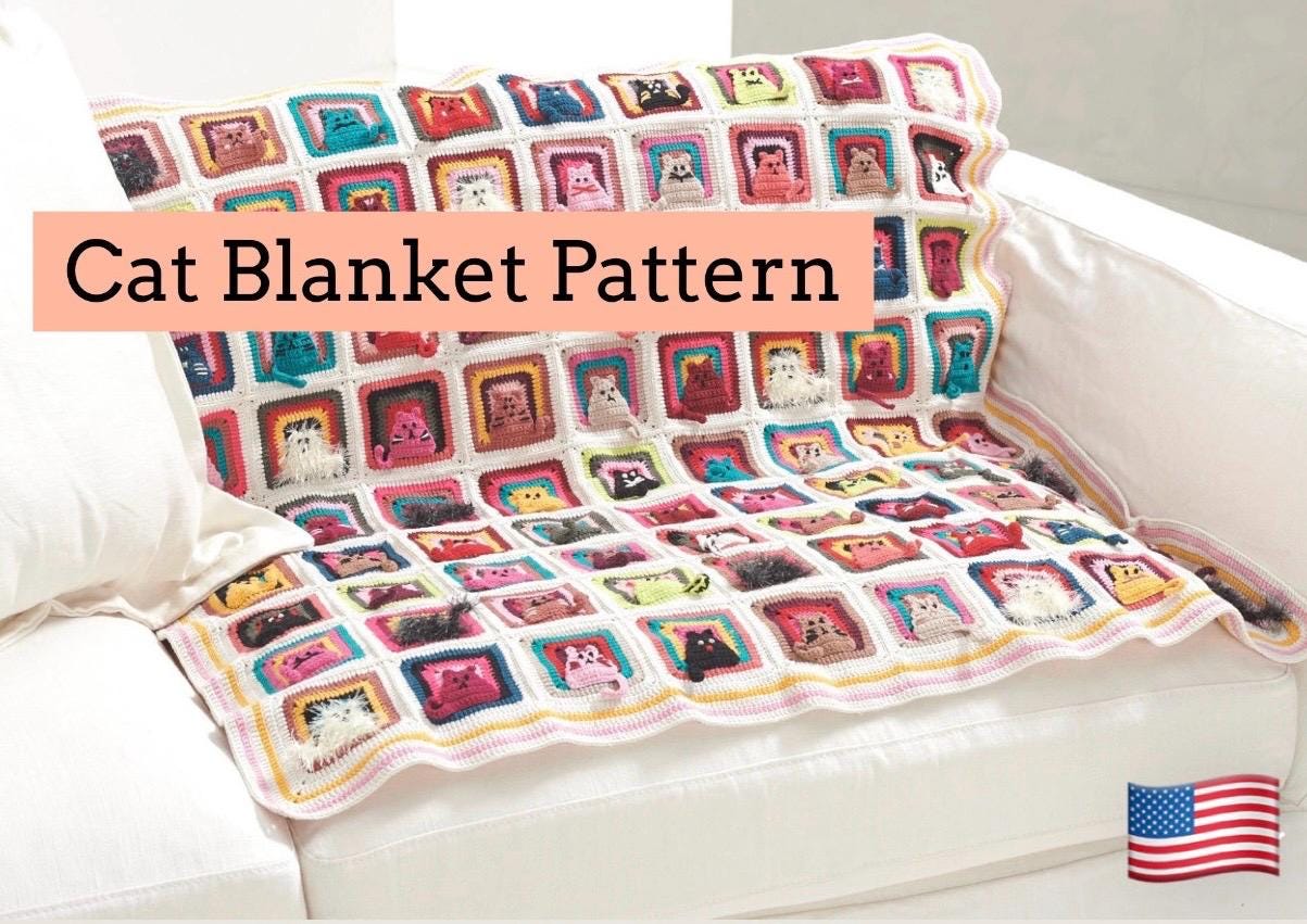 Cat Blanket Pattern: Crochet Many Cats Blanket Pattern, Granny Square ...