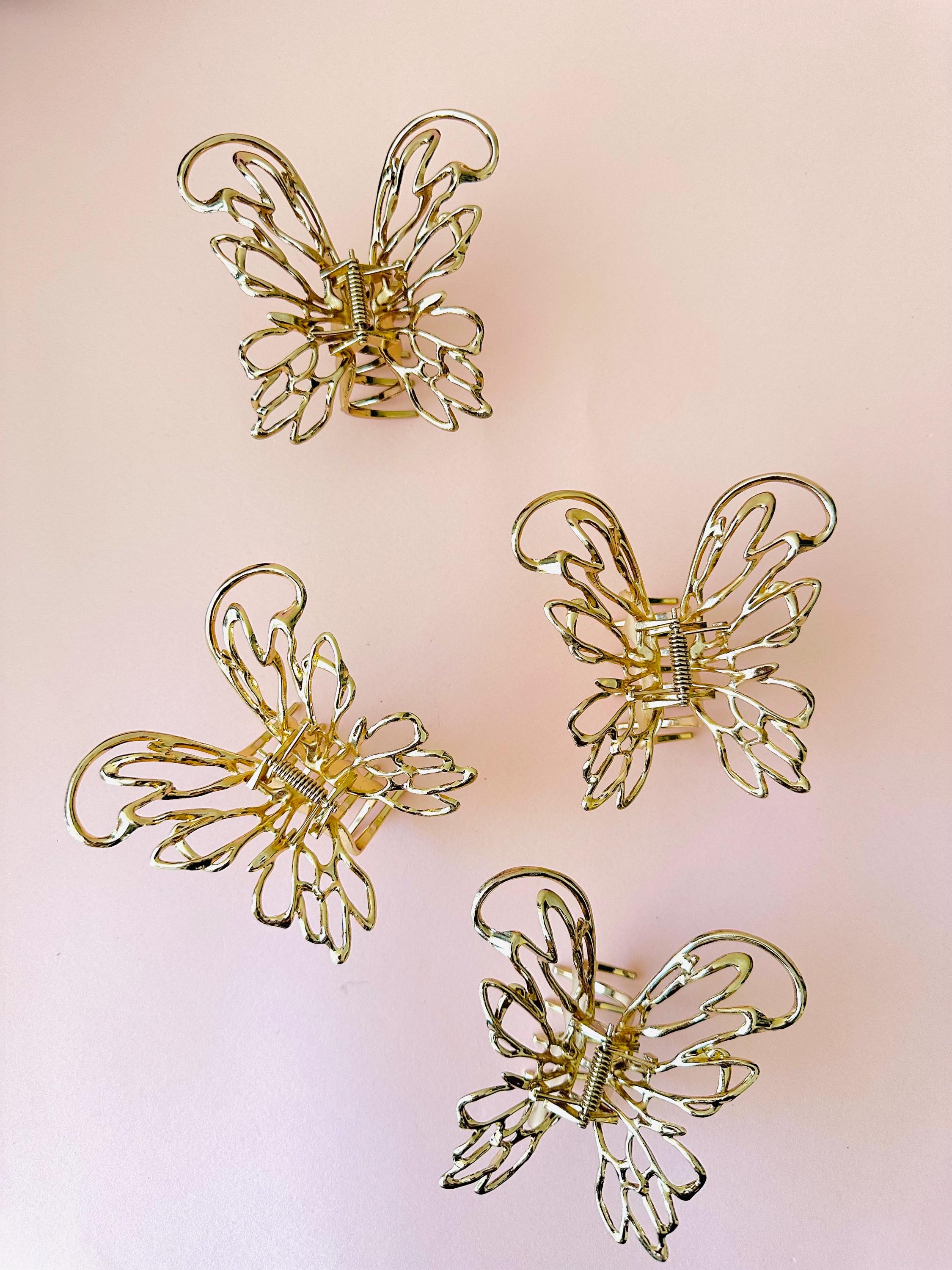 Gold Metal Butterfly Hair Claw, Large Metal Hair Clip, Minimal Chic ...