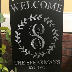 Monogram Initial With Wreath Personalized Engraved Garden Sign - Etsy