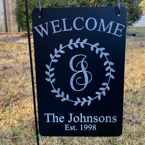 Monogram Initial With Wreath Personalized Engraved Garden Sign - Etsy