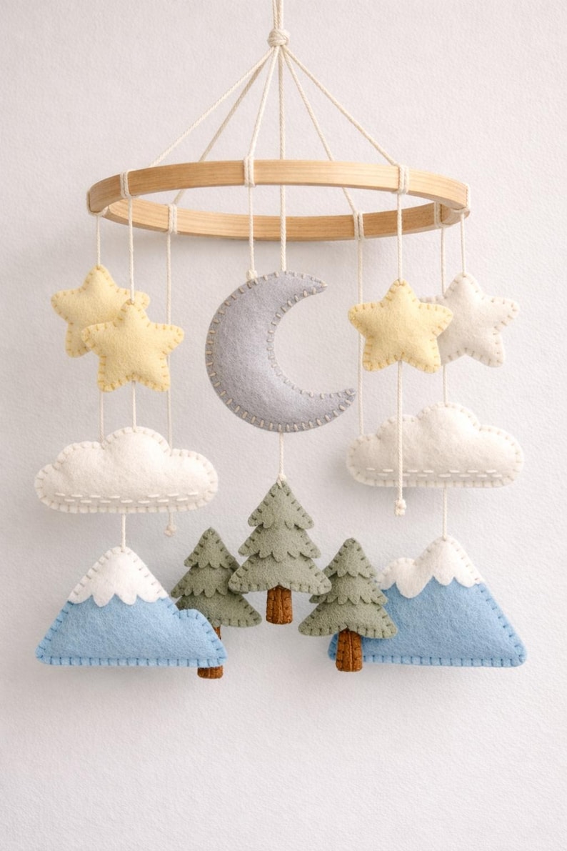 Handmade Neutral Mountains and Sky Themed Baby Mobile: Newborn Gift ...