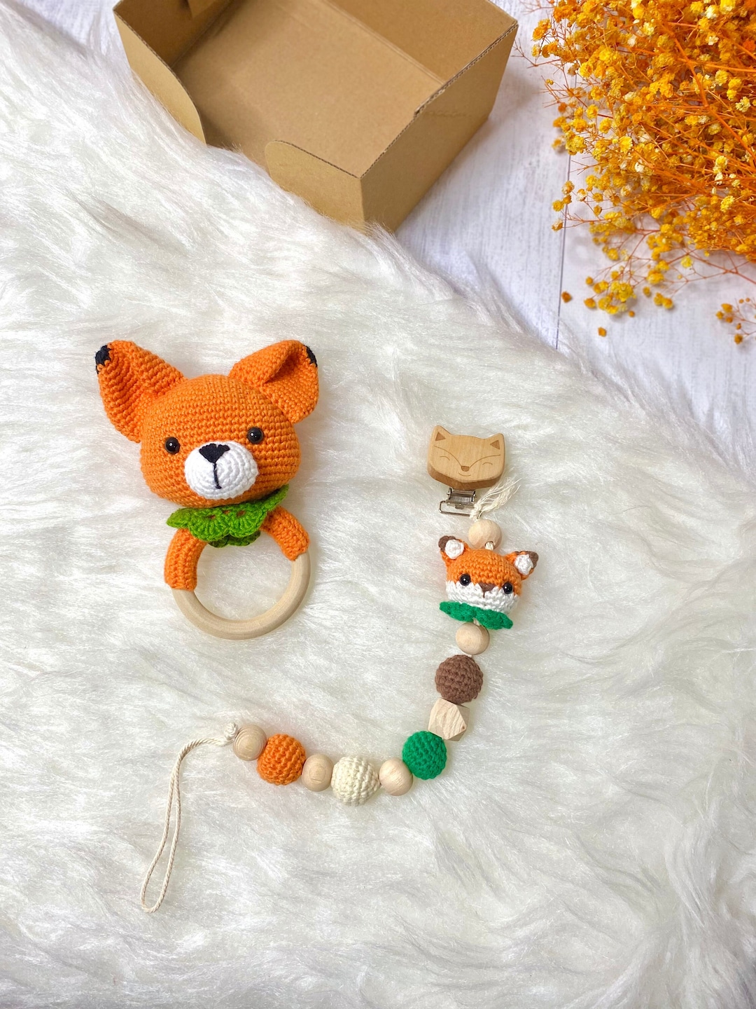Personalized Fox Rattle and Pacifier Clips Rattle for Baby - Etsy