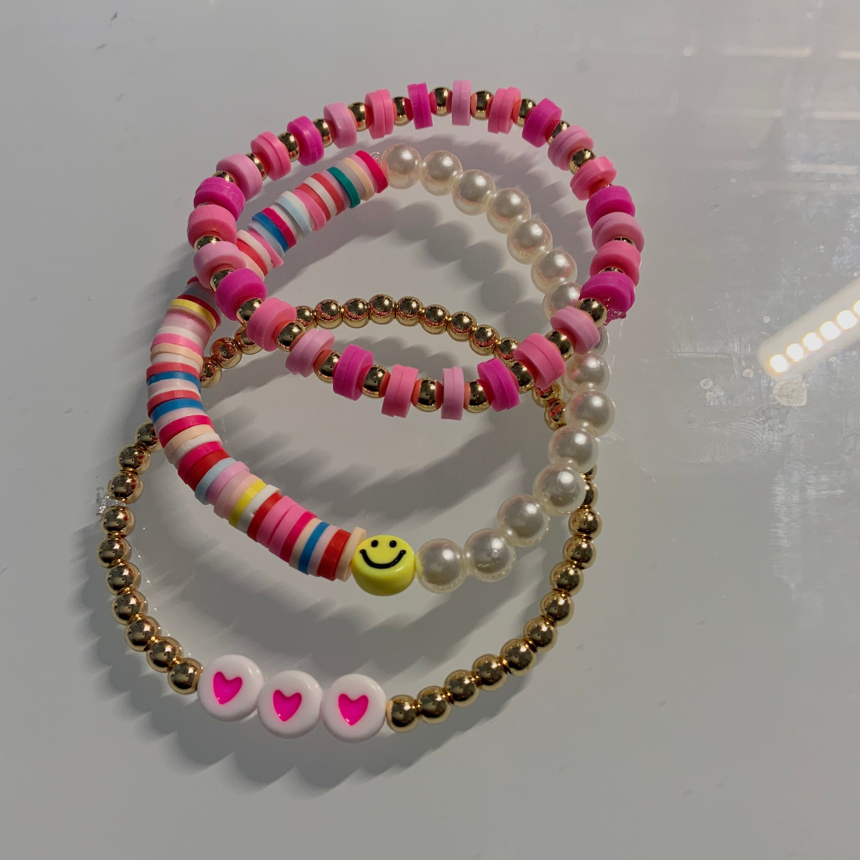Hot Pink Preppy Bracelet Stacksmiley Face Pink Themed Pink - Etsy