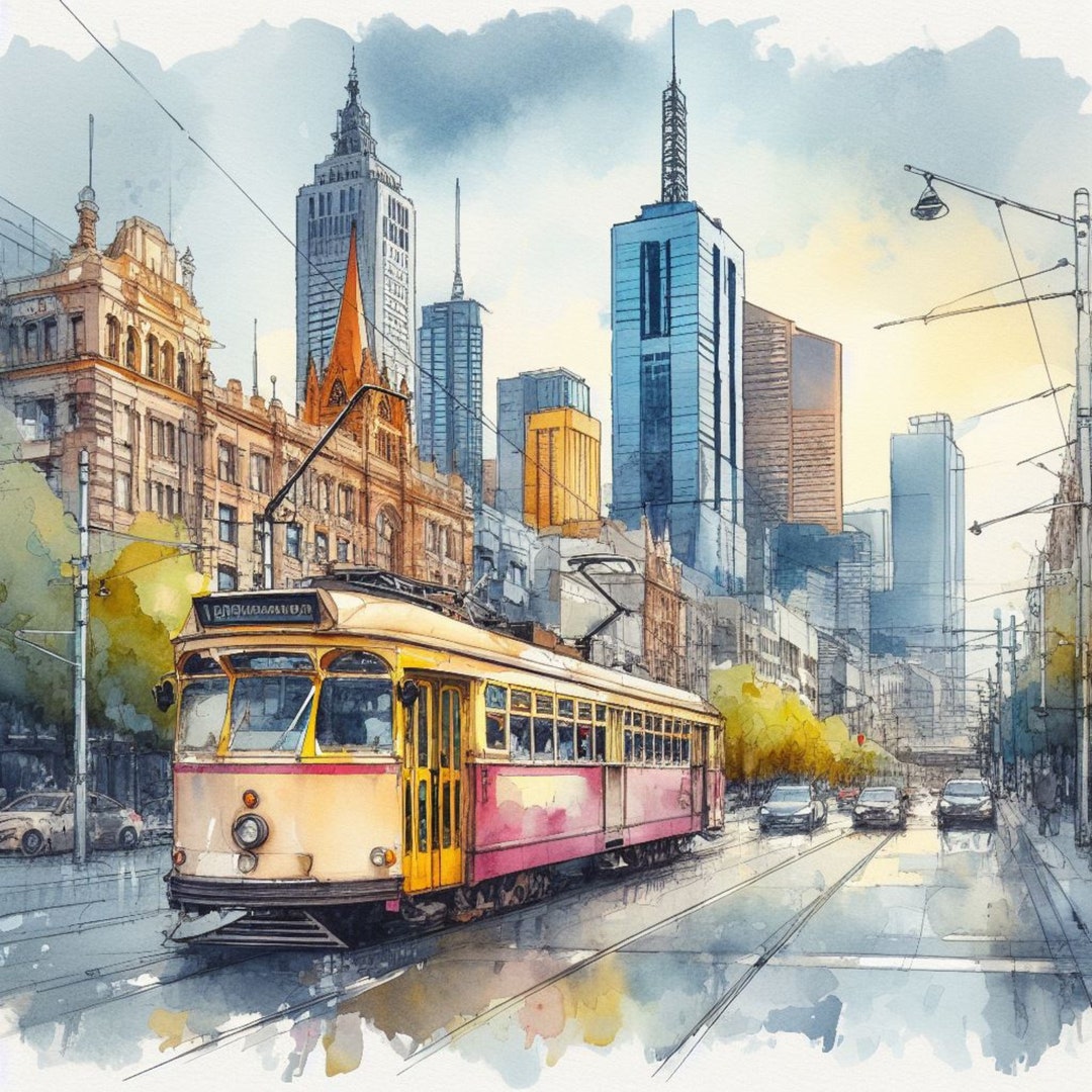 Melbourne Watercolor Digital Painting, Melbourne Print, Melbourne ...