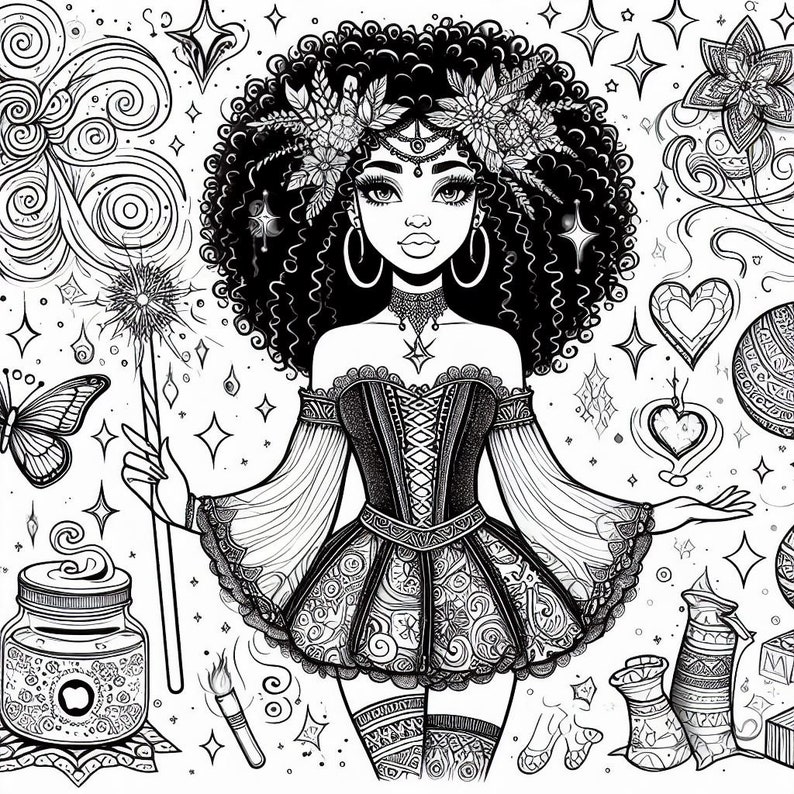 Black Girl Magic Coloring Pages, Magic Coloring Page, Rainbow Magi ...