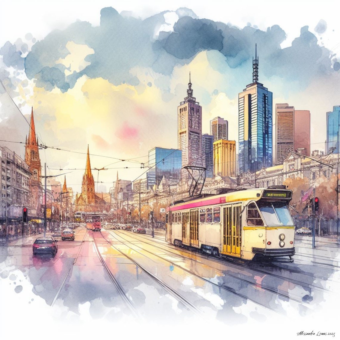 Melbourne Watercolor Painting: Australia Travel Poster (digital ...