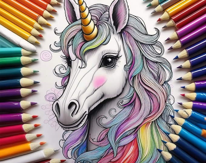 5 Cute Enchanted Unicorn Coloring Pages, Mystical Animal Coloring ...