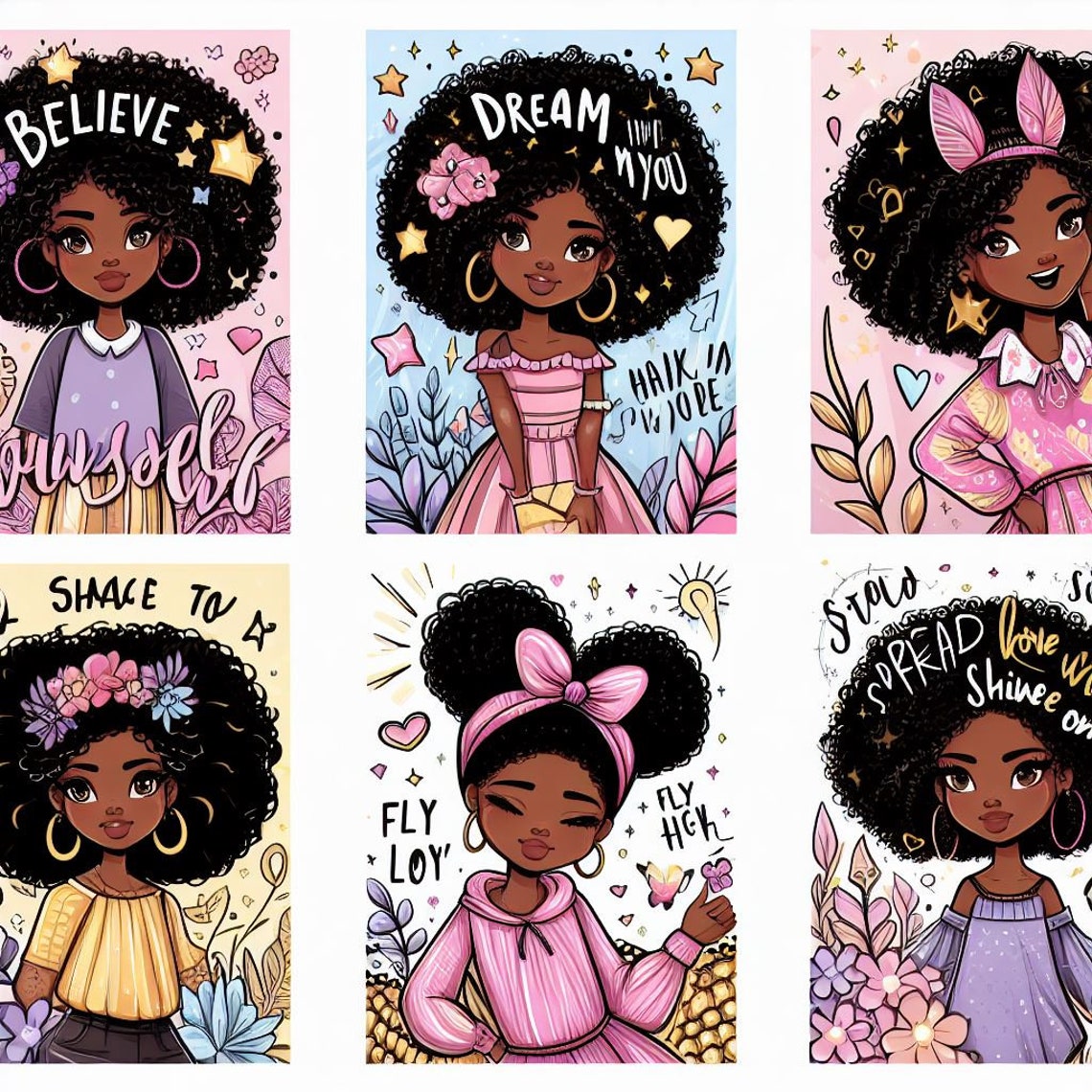 Black Girl Magic Coloring Pages: Rainbow Illustrations (digital ...