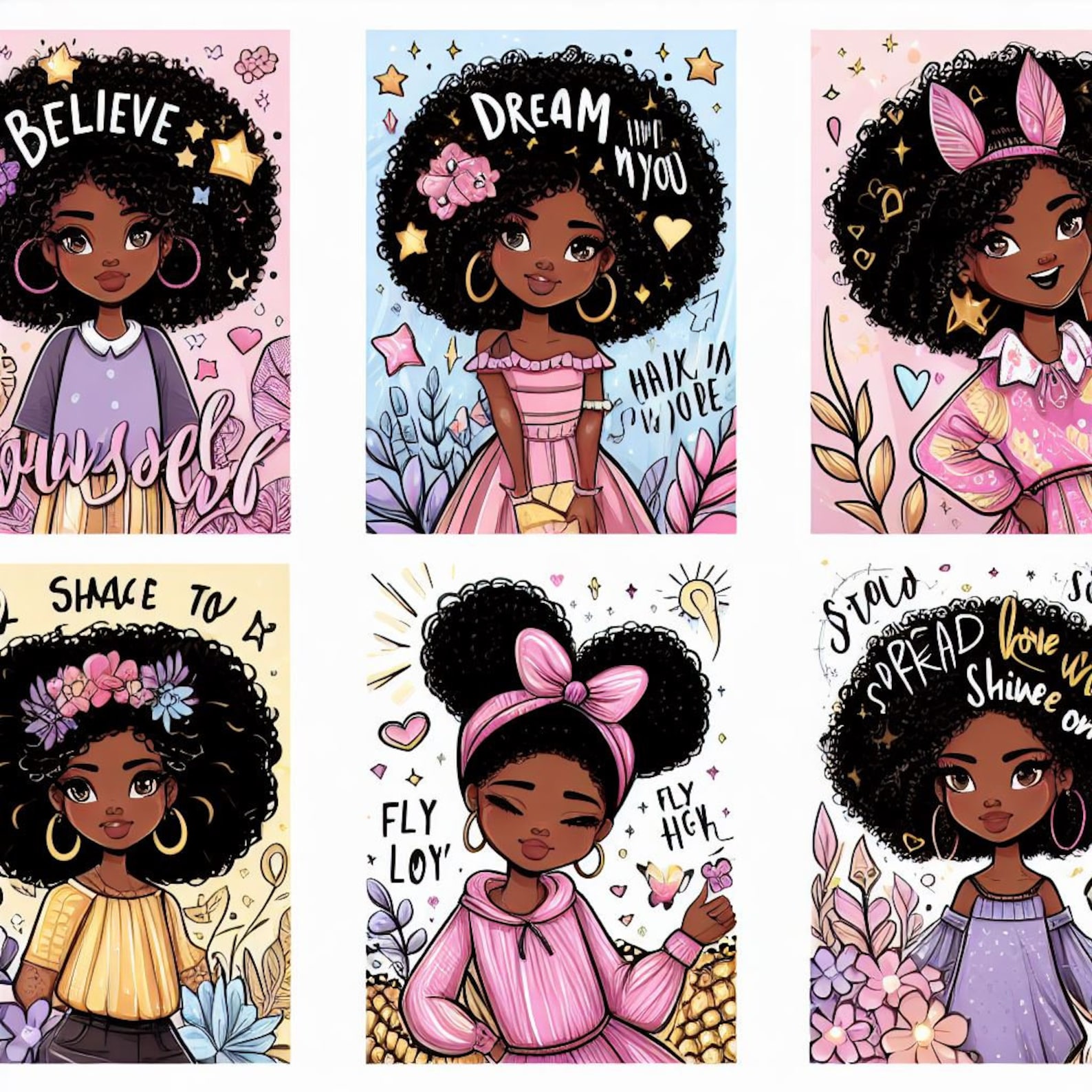 Black Girl Magic Coloring Pages: Rainbow Illustrations (digital ...