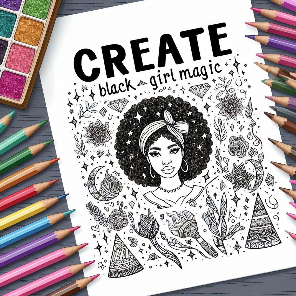 Black Girl Magic Coloring Pages, Magic Coloring Page, Rainbow Magi ...