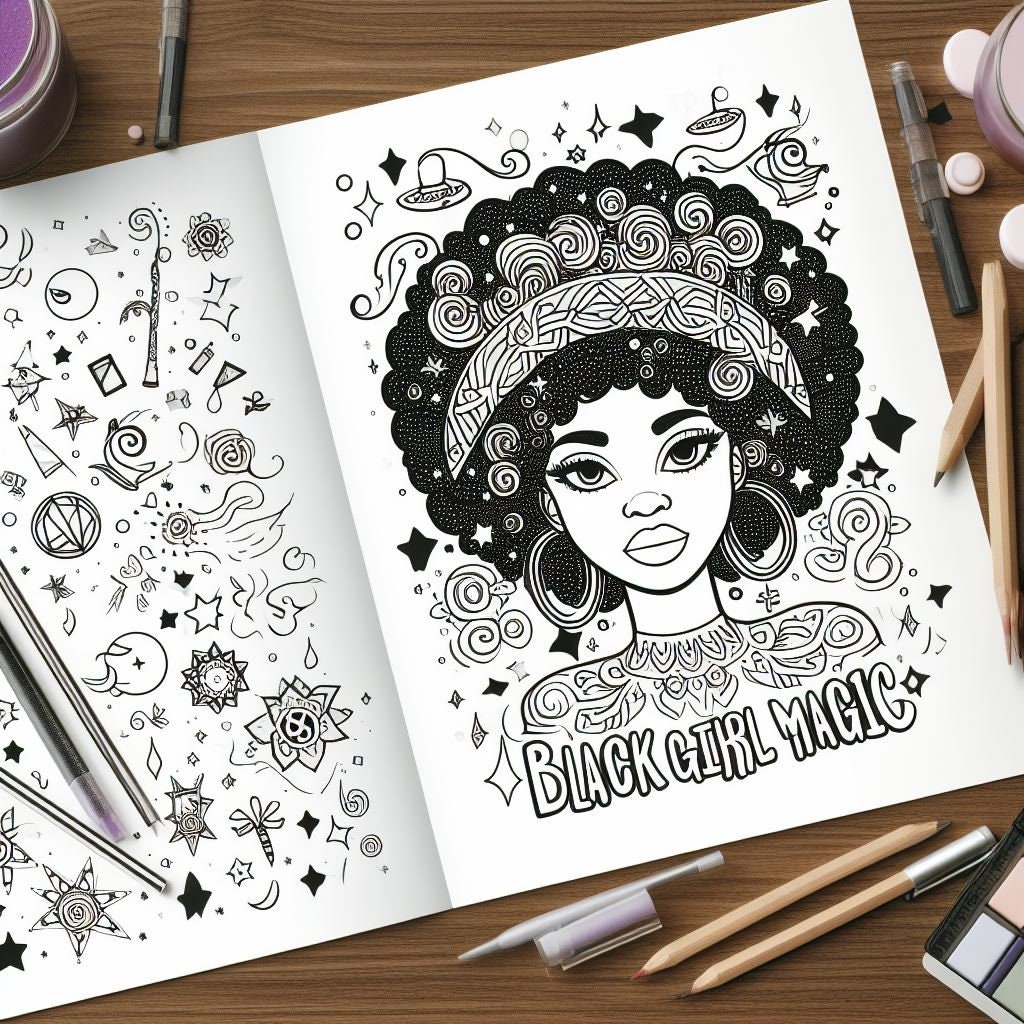 Black Girl Magic Coloring Pages, Magic Coloring Page, Rainbow Magi ...