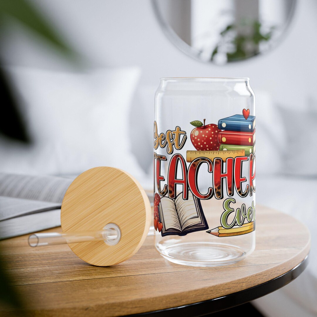 Teacher Fun Sipper Glass, 16oz With Lid Gift for Educators, School ...