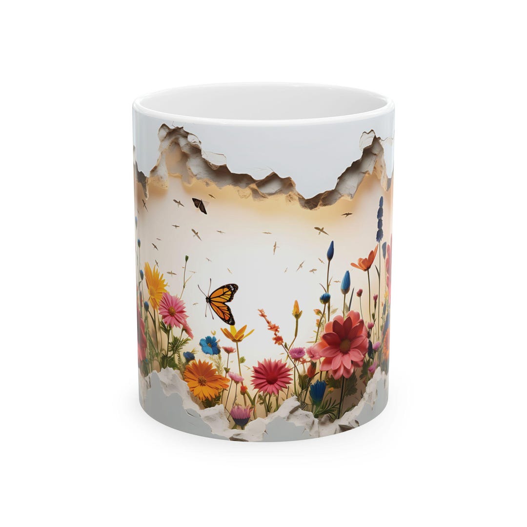 Floral Ceramic Mug, 3D Printed Tea Cup Nature Lover Gift, Botanical ...