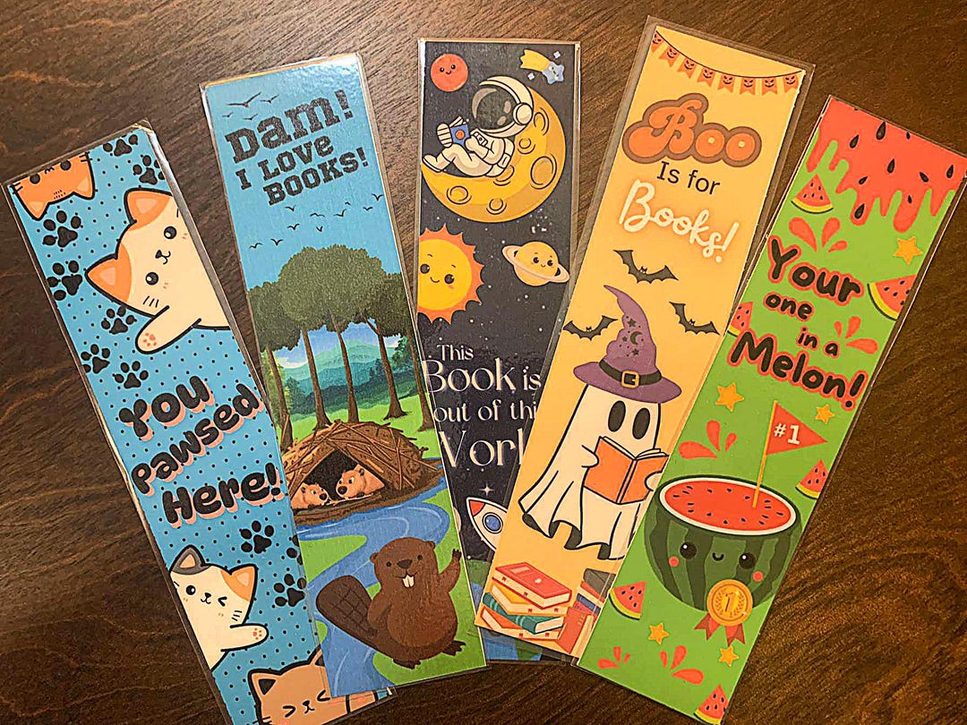 Colorful Cartoon Bookmarks: Laminated Book Lover Gifts - Etsy