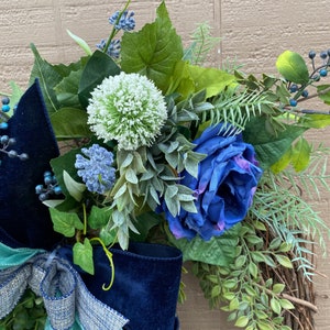 Blue Flower Wreath, Fall Wreath, Everyday Wreath, Summer Wreath, Floral ...