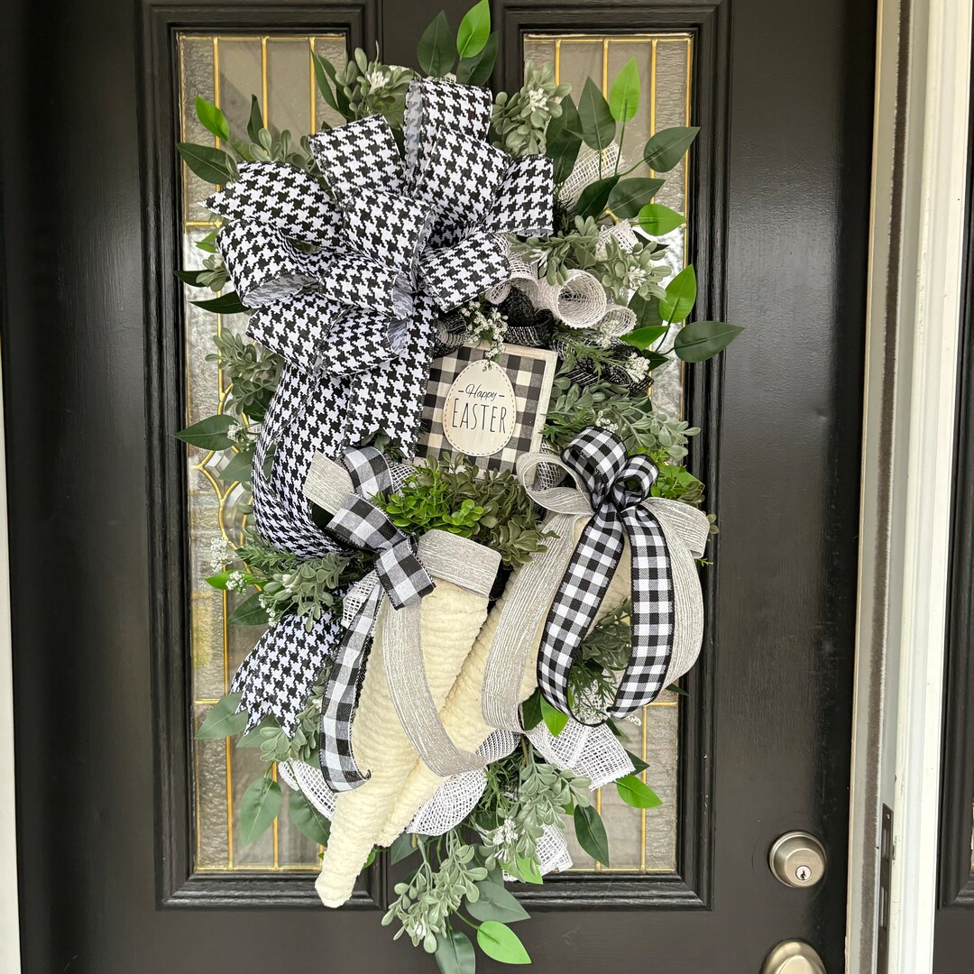 Easter Swag, Spring Wreath, Carrot Wreath, Front Door Swag, Black and ...