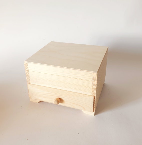 Chest Box With 1 Drawer and Mirror Cosmetics Wood Box - Etsy