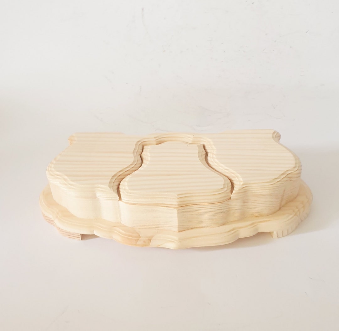 Unfinished Wooden Box From Pine With 3 Compartments, Unpainted Box With ...