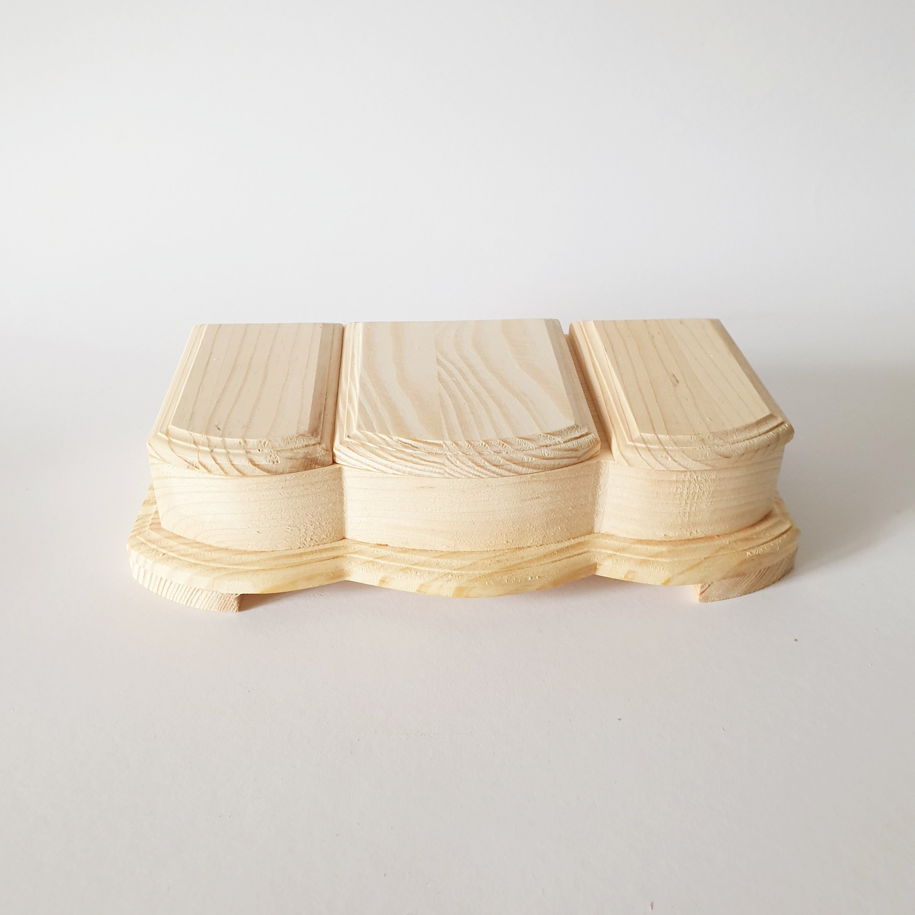 Unfinished Wooden Box From Pine With 3 Compartments, Unpainted Box With ...