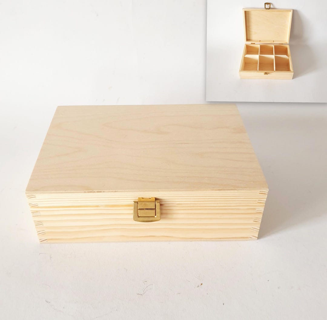 Tea Box With 6 Compartments, Tea Box, Wooden Box, DIY Box, Decoupage, Untreated Tea Box ...