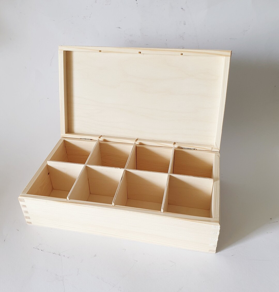 Unpainted Wooden Tea Box With 8 Compartments: DIY Storage - Etsy