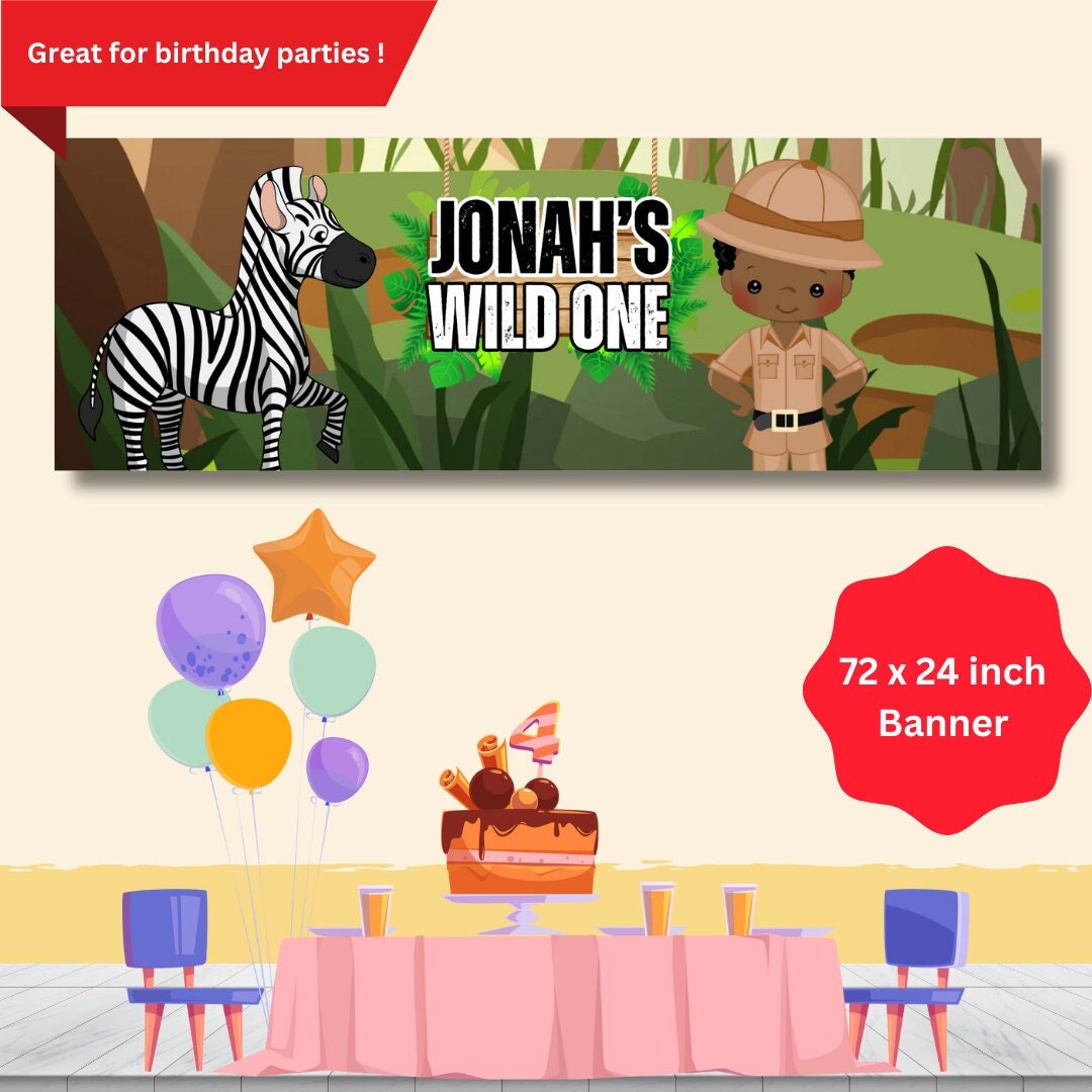 Editable Safari Banner Digital Birthday Banner, Black Safari Boy ...