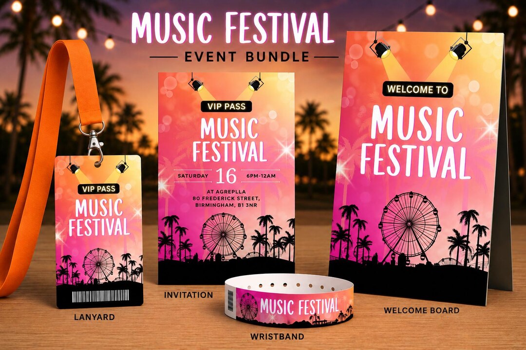 Custom Fest, Music Festival Birthday Party VIP Party Pass, Invitation ...