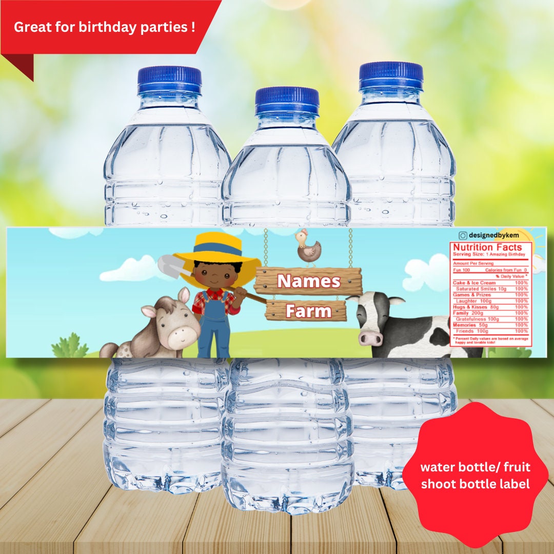 Editable Red Farm Water Label, Fruit Shoot Label, Black Farmer Boy ...